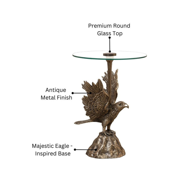 Metal End Table - Eagle Design Glass Top Table - From Shekhawati