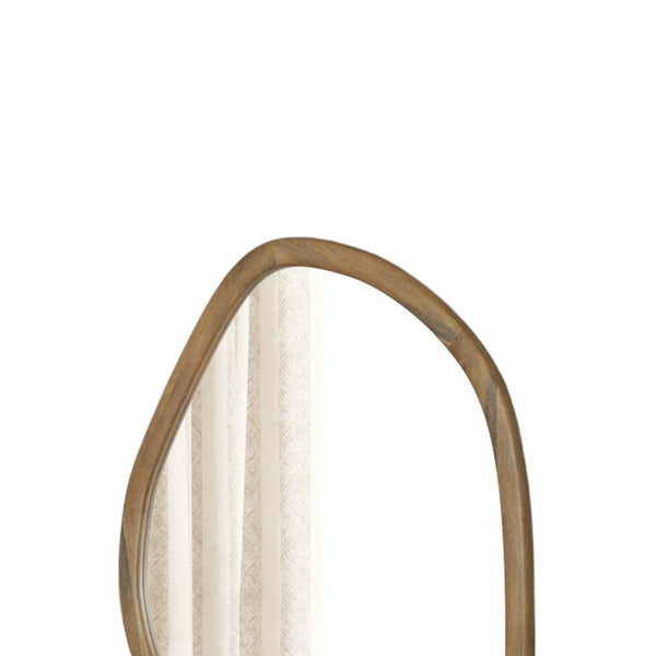 Modern Wooden Organic Shape Wall Mirror — Mango Wood Frame, Flat Walnu