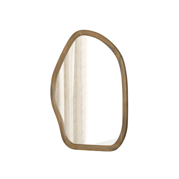 Modern Wooden Organic Shape Wall Mirror — Mango Wood Frame, Flat Walnu