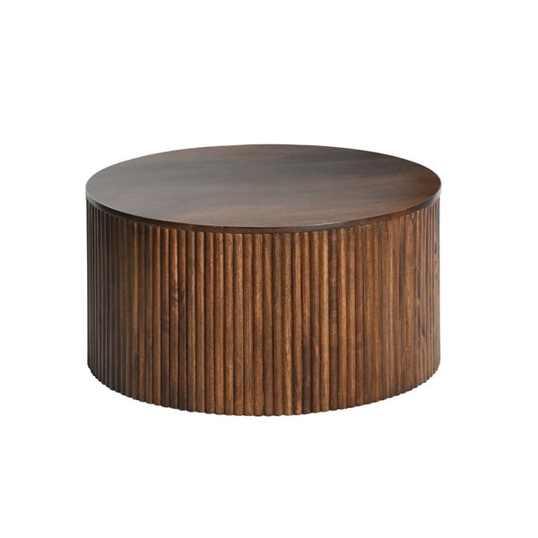 Fluted Wood Round Coffee Table - Solid Wood Coffee Table - From Shekhawati